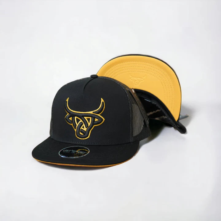 9832 Lost Calf Black Gold Flat Brim Cap – El Rodeo Western Wear